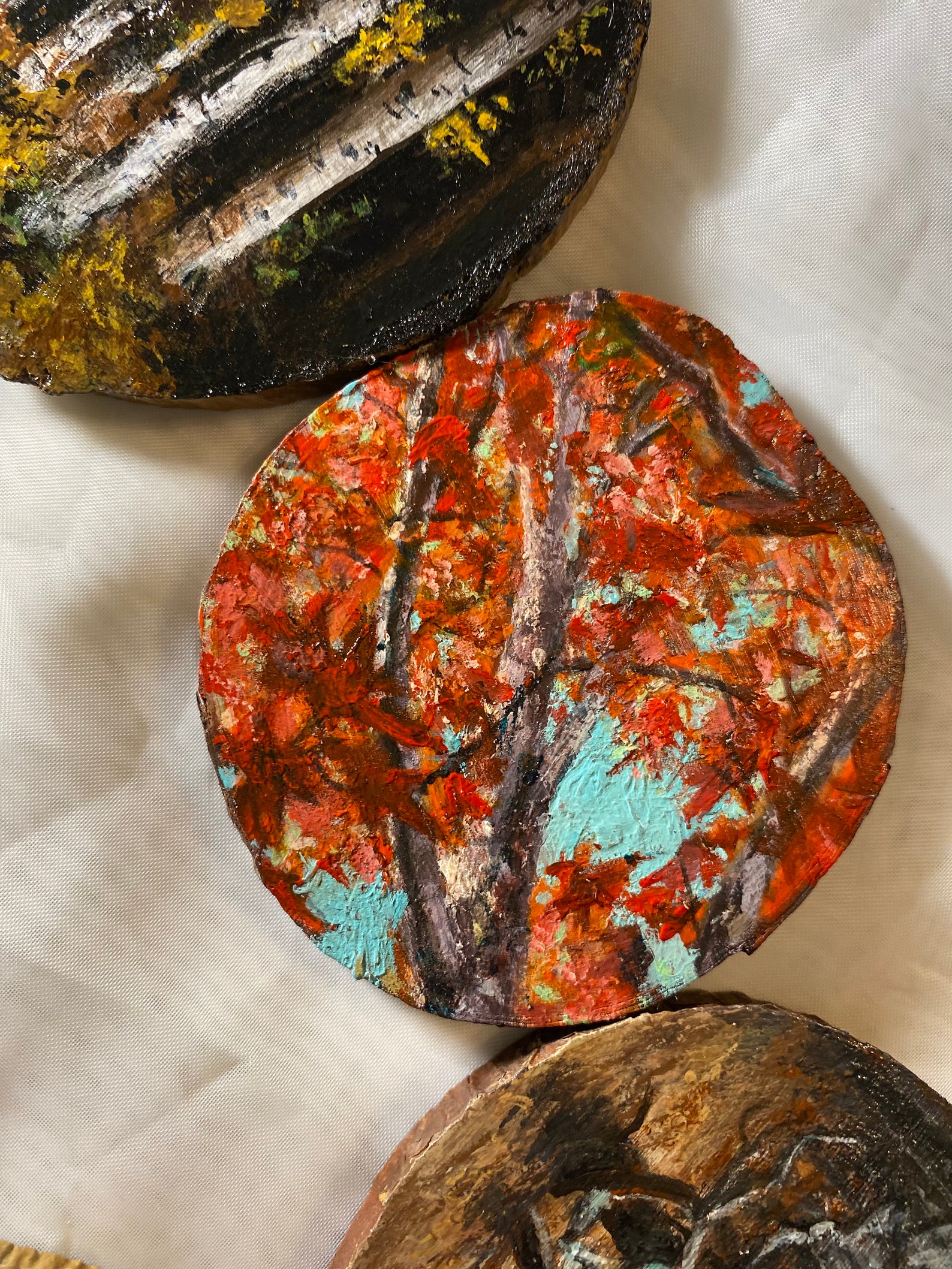 Wood Slice Art Original Acrylic Painting Forest Painting Rustic Décor ...