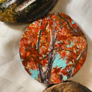 Wood Slice Art- Original Acrylic Painting- Forest Painting- Rustic ...