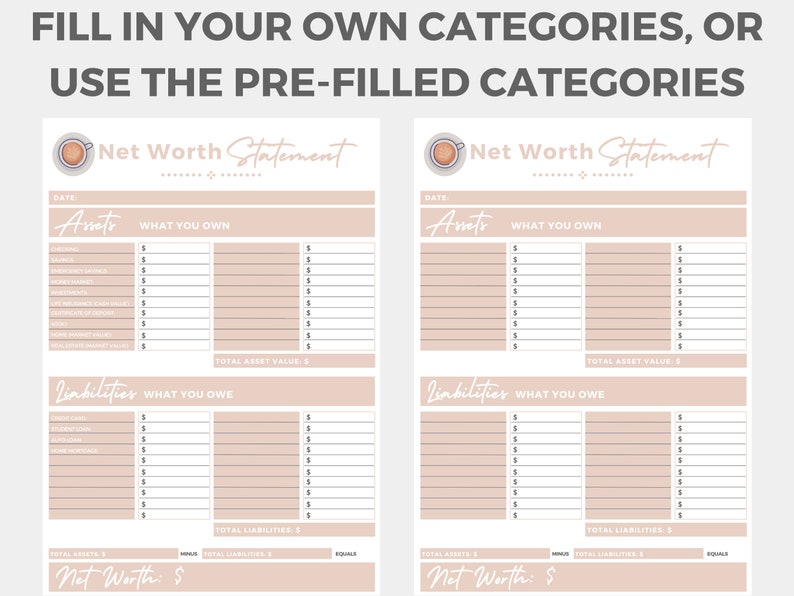 PRINTABLE Net Worth Statement // Digital Download // Budget | Etsy ...