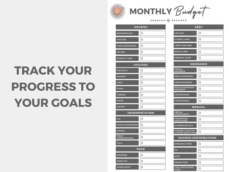 PRINTABLE Monthly Budget Worksheet // Digital Download // Budget ...
