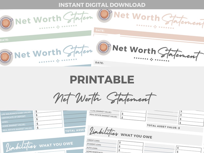 PRINTABLE Net Worth Statement // Digital Download // Budget Worksheet ...