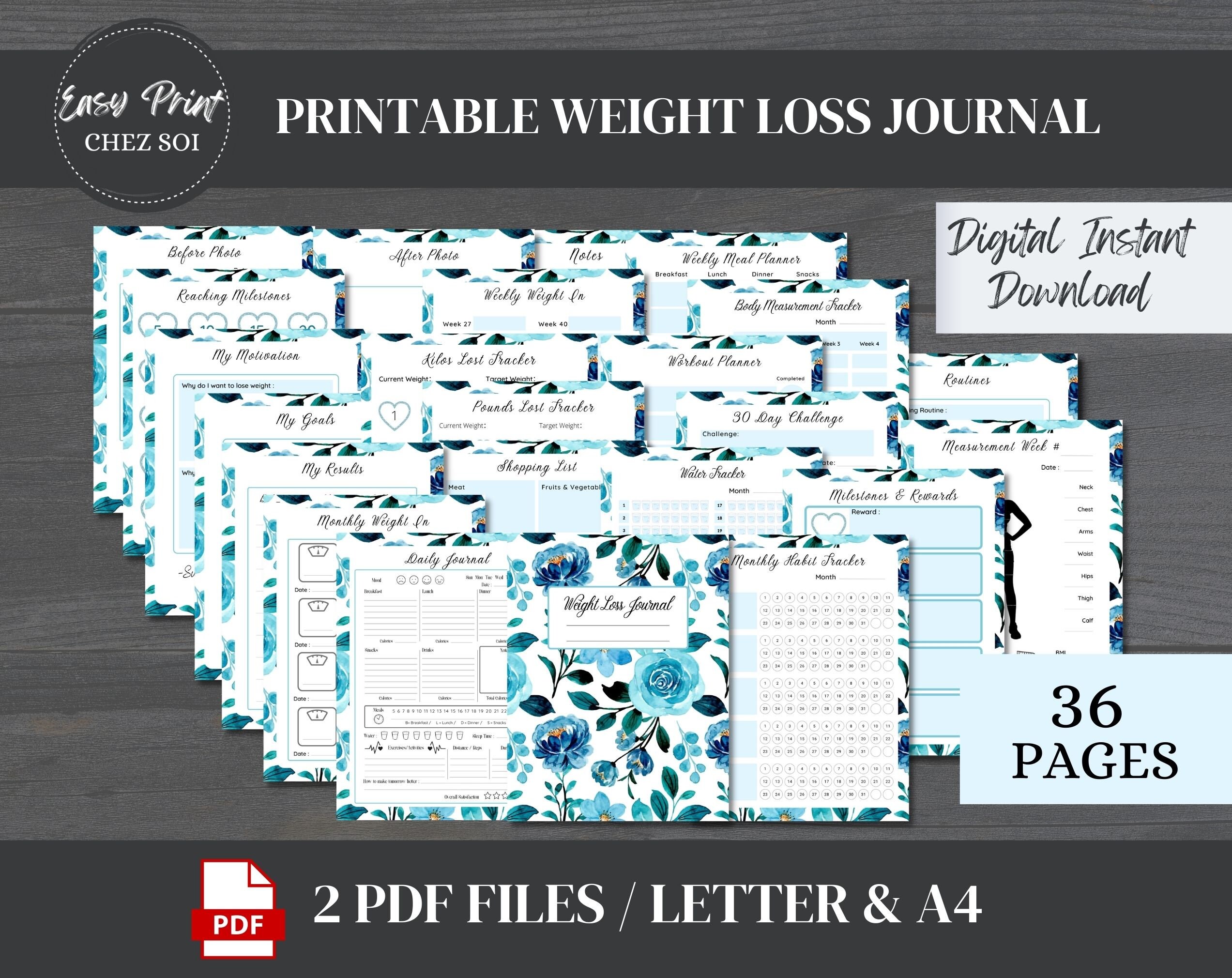 Blue Weight Loss Journal, Meal Planner Template Journal Workout Planner ...