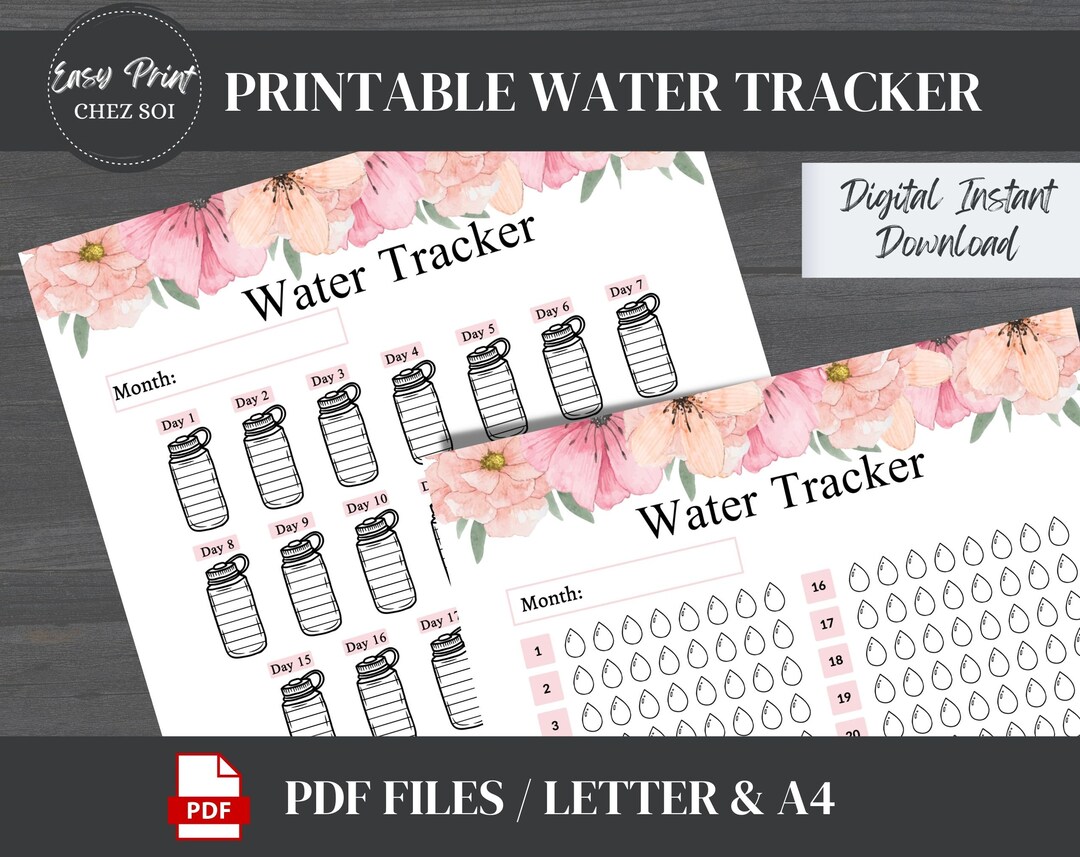 Printable Water Tracker, Daily Water Intake Log, Monthly Water Tracker ...
