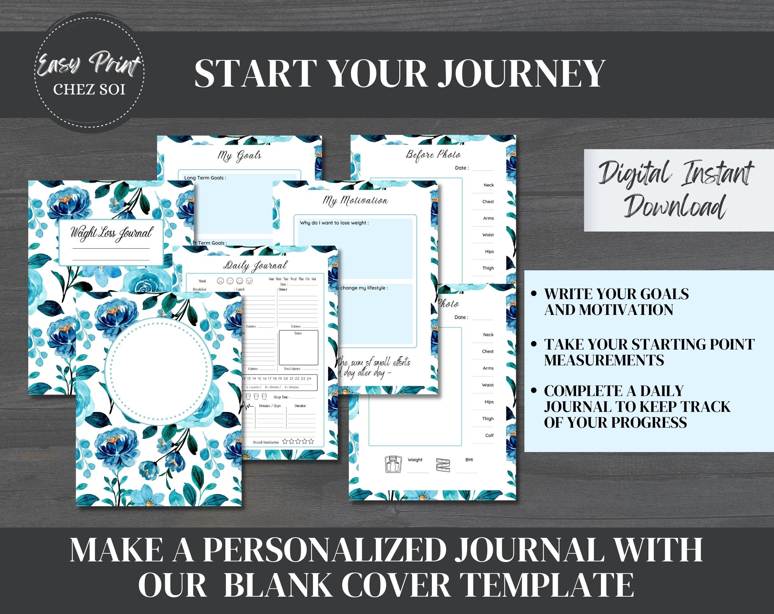 Blue Weight Loss Journal, Meal Planner Template Journal Workout Planner ...