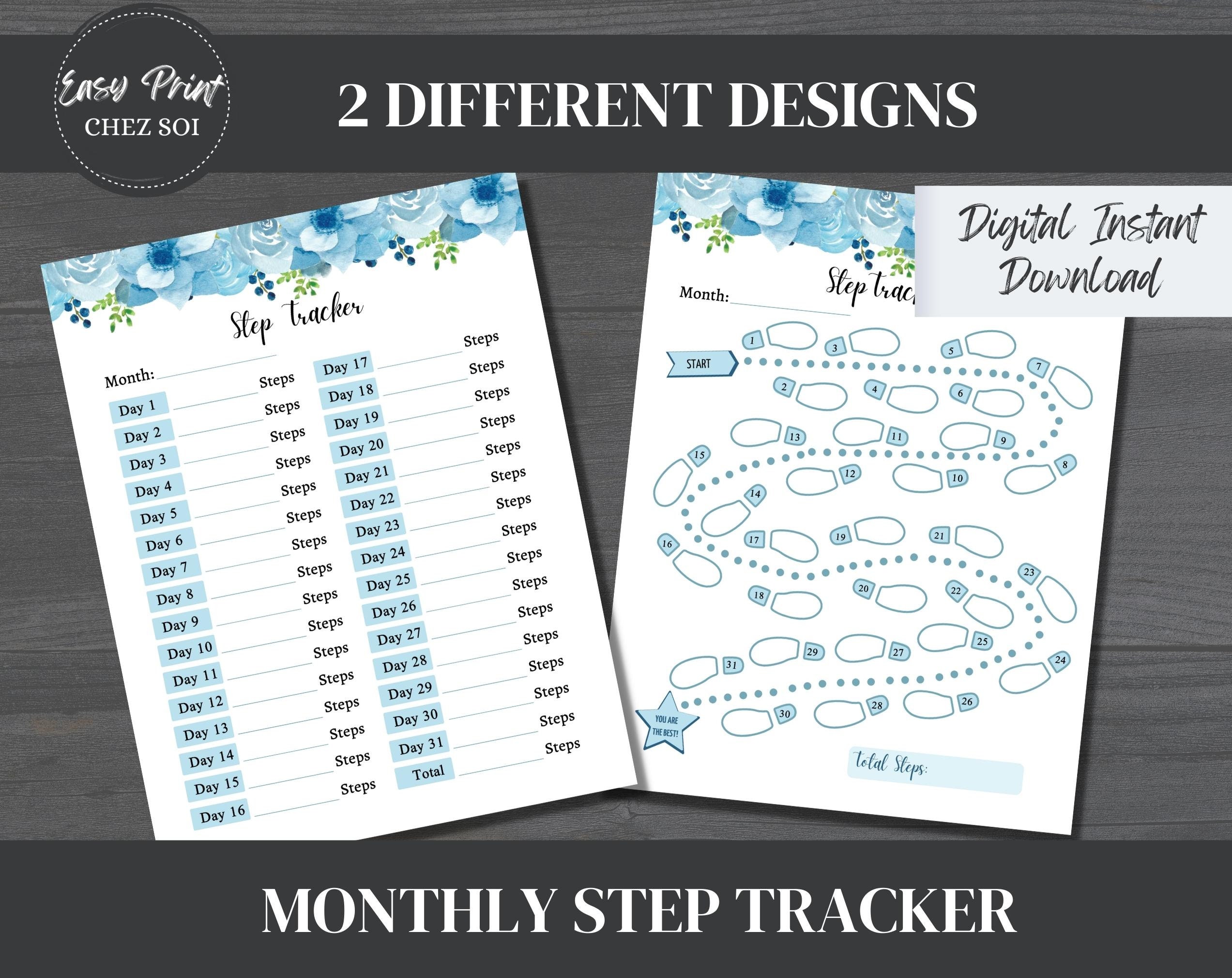 Monthly Step Tracker, Daily Walking Log, Printable PDF Step Tracking ...