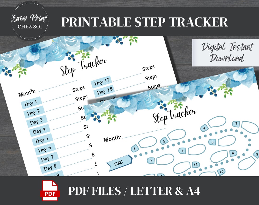 Monthly Step Tracker, Daily Walking Log, Printable PDF Step Tracking ...
