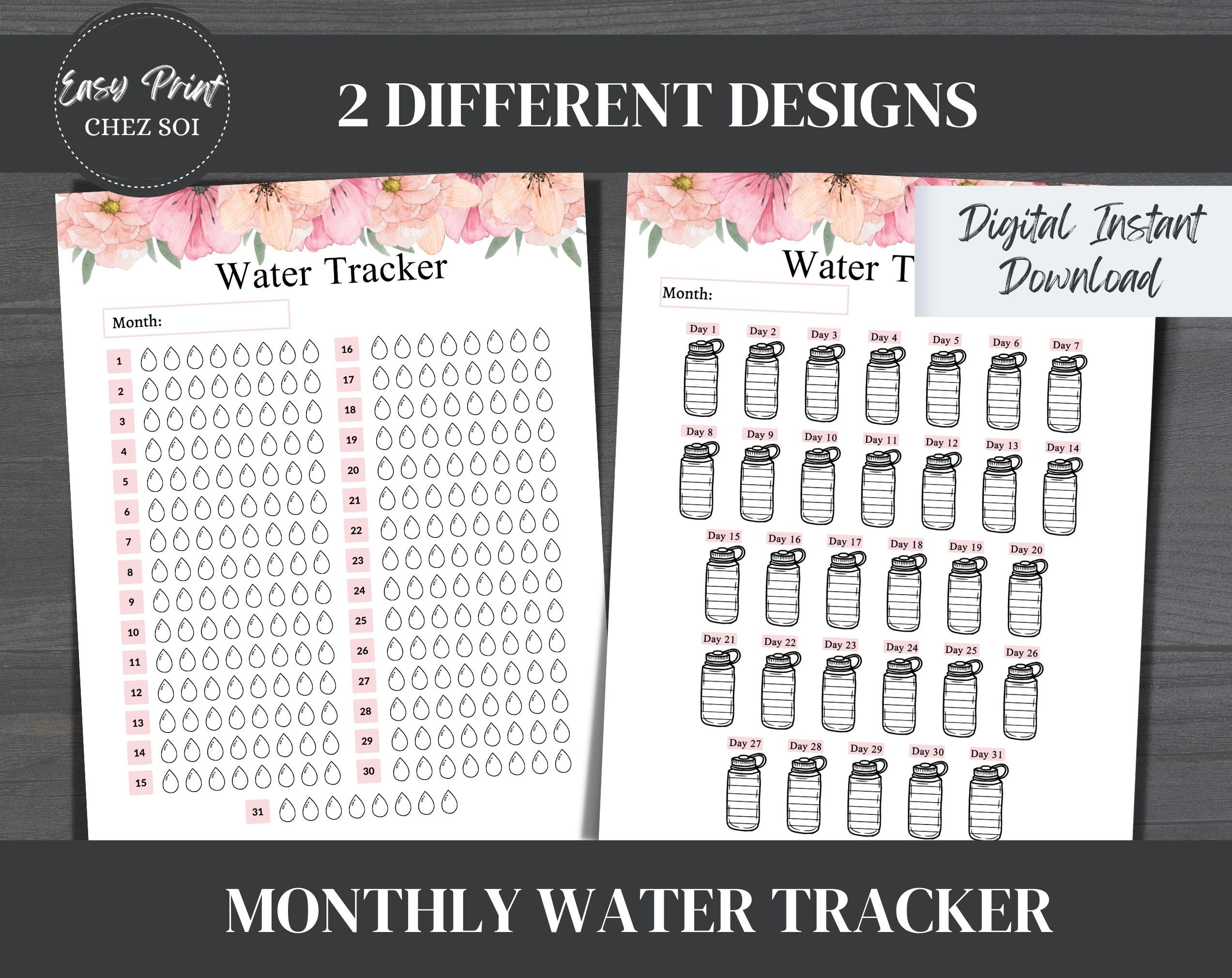 Printable Water Tracker, Daily Water Intake Log, Monthly Water Tracker ...