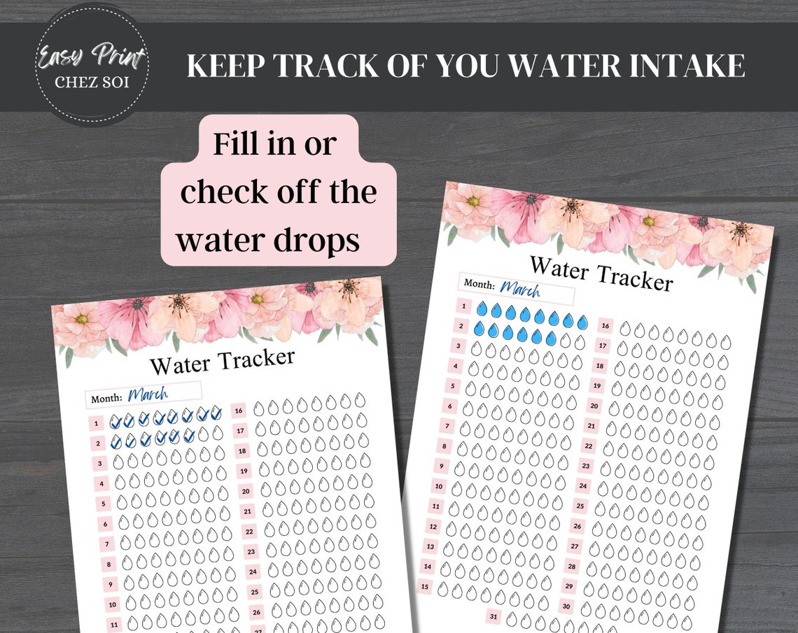 Printable Water Tracker, Daily Water Intake Log, Monthly Water Tracker ...