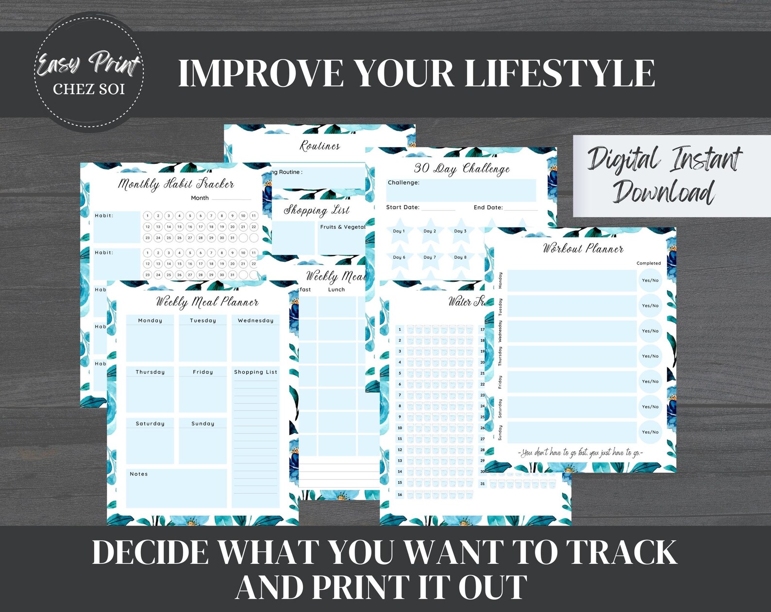 Blue Weight Loss Journal, Meal Planner Template Journal Workout Planner ...
