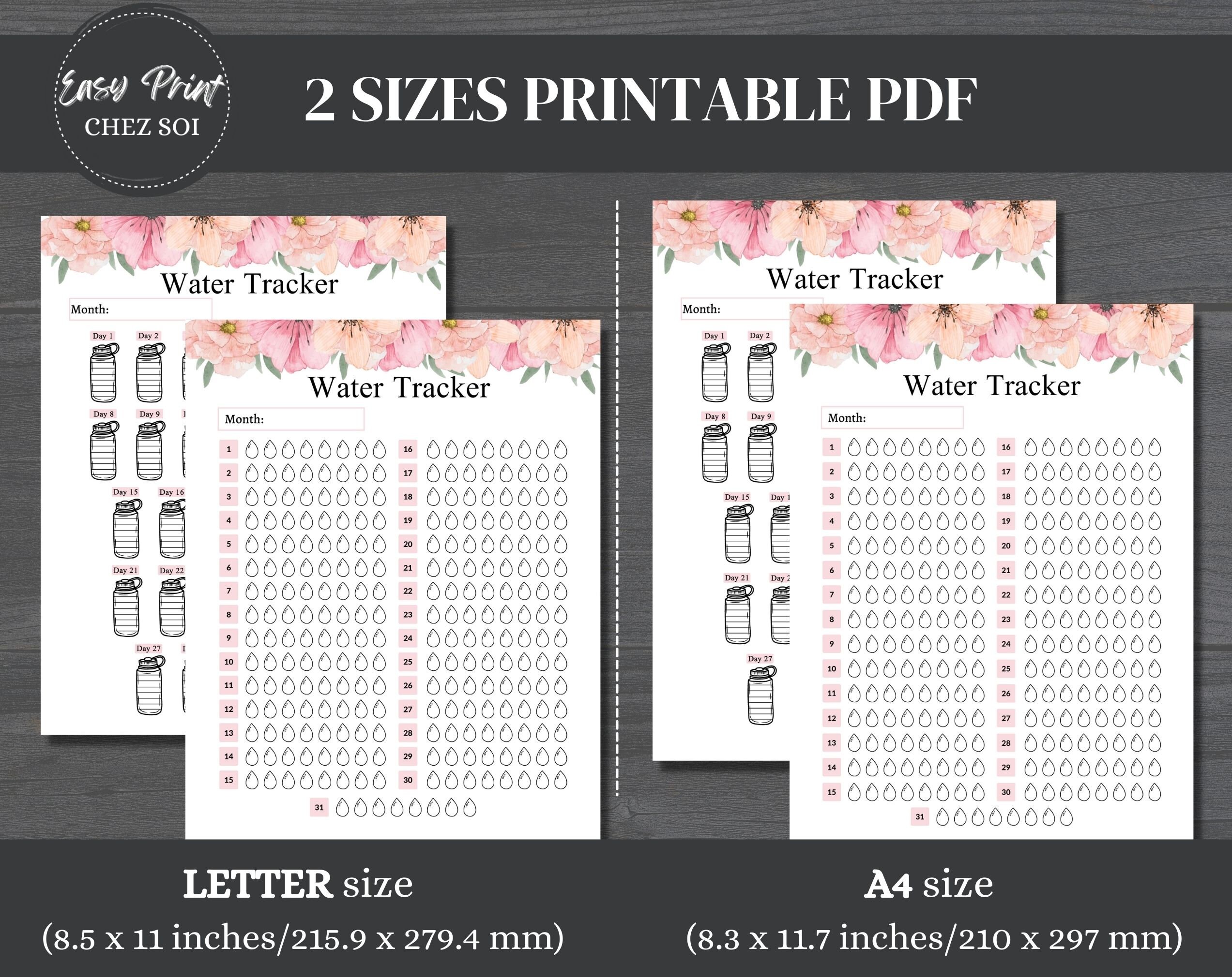 Printable Water Tracker, Daily Water Intake Log, Monthly Water Tracker ...