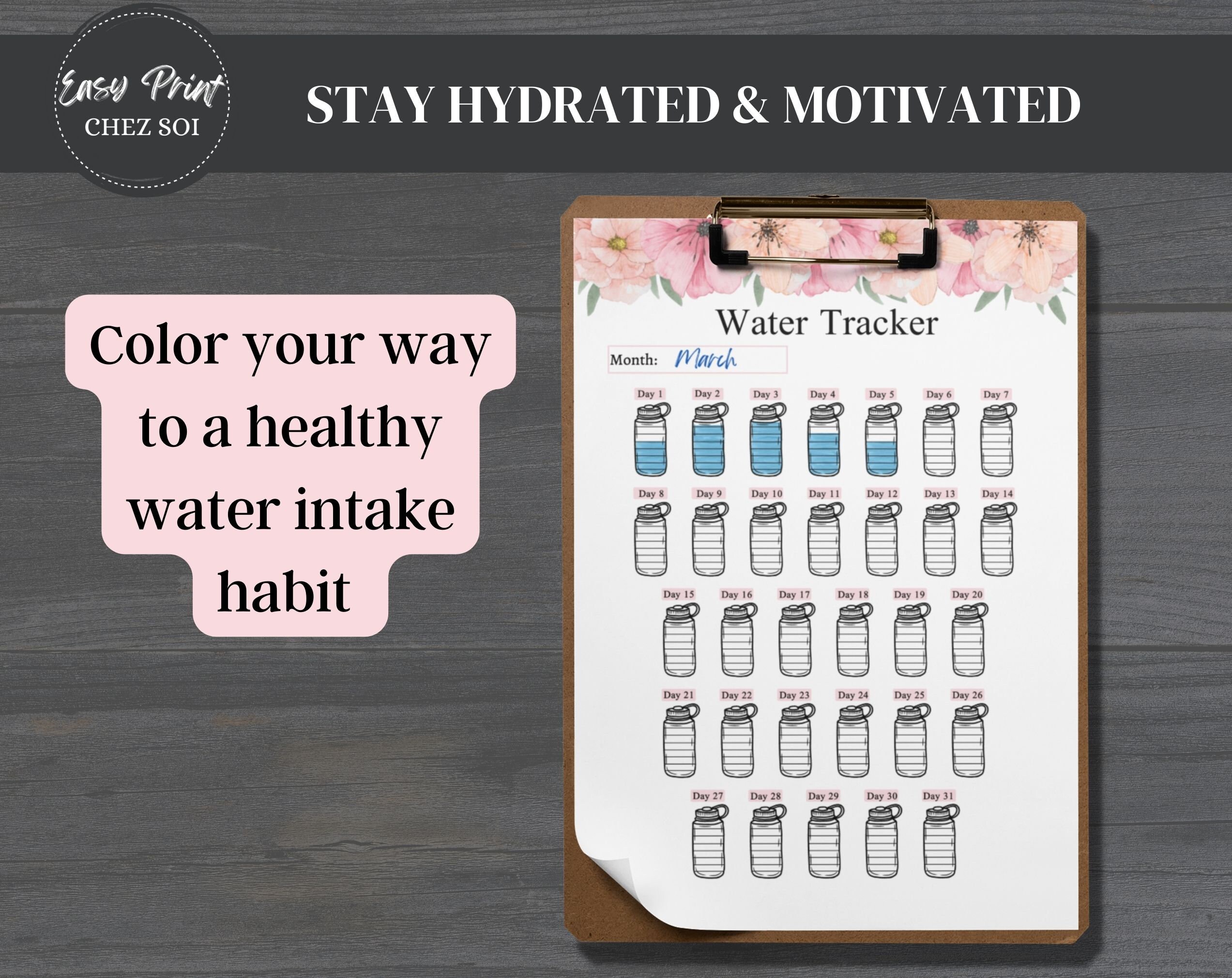 Printable Water Tracker, Daily Water Intake Log, Monthly Water Tracker ...