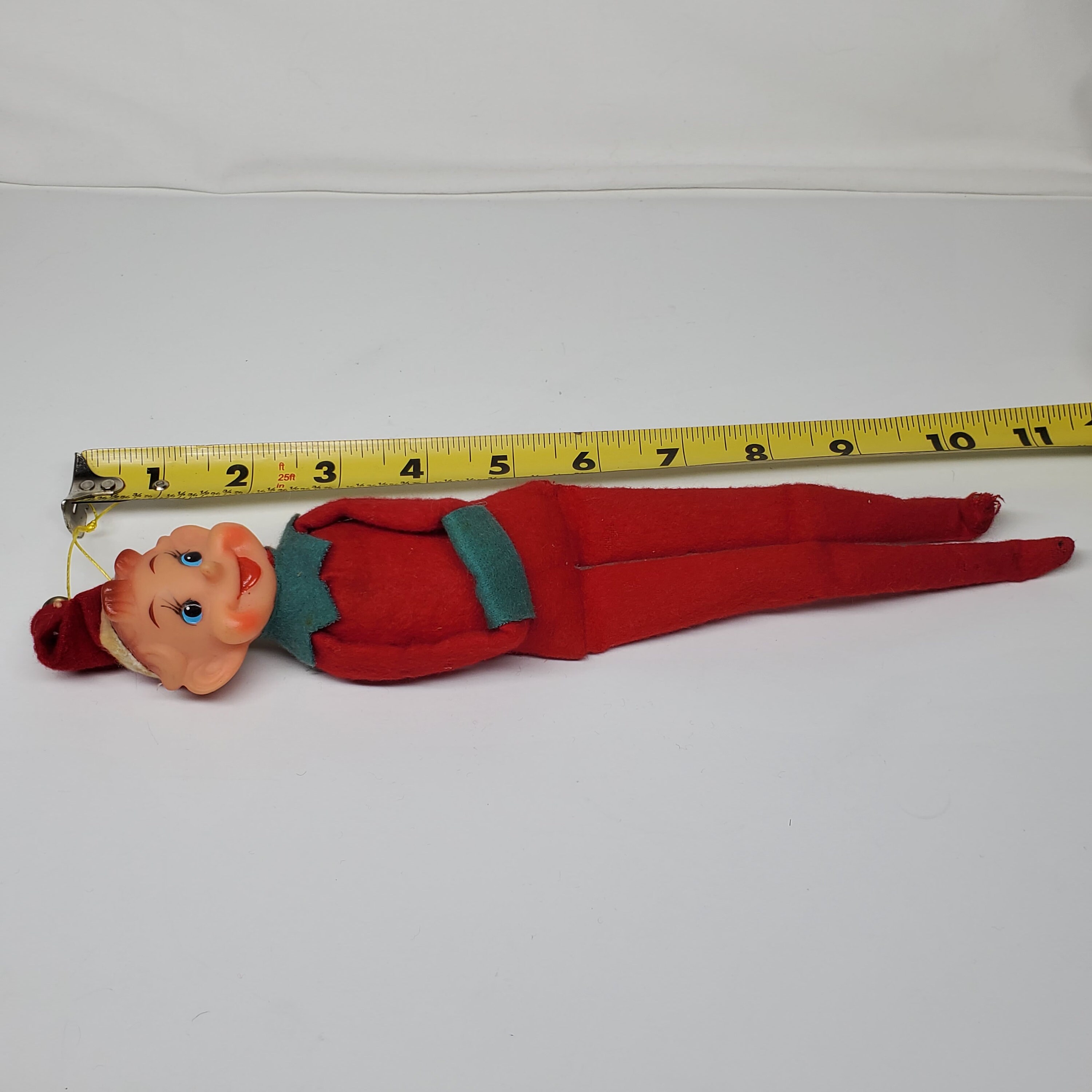 Vintage Pixie Elf Knee Hugger Red Green MCM Bell Christmas Rubber Face ...
