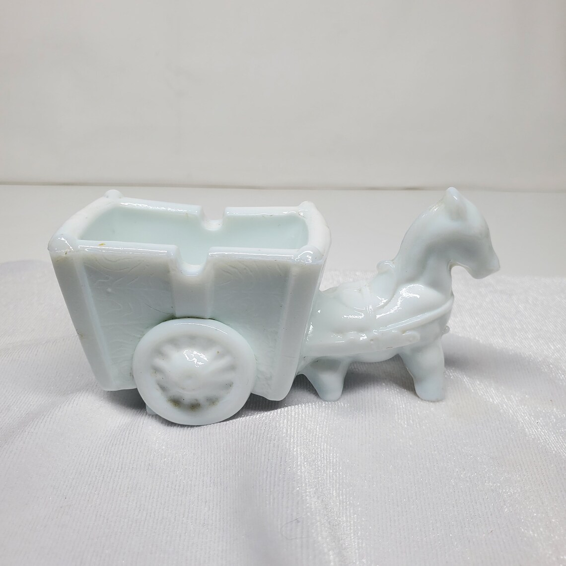 Vintage Milk Glass Donkey Drawn Cart Sculpture Toothpick Ashtray ...