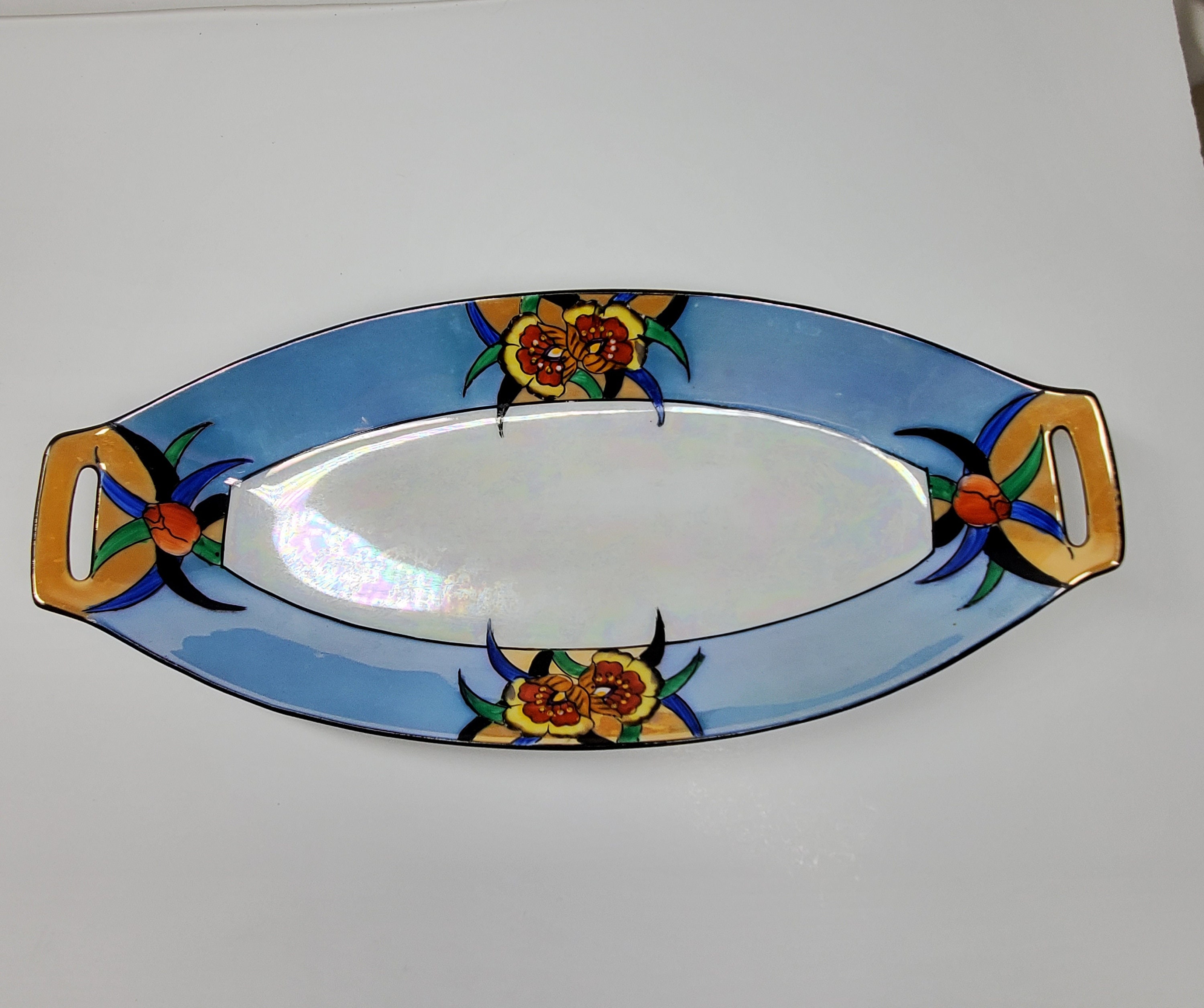 Vintage Japan Noritake Lusterware Handled Serving Dish Flowers - Etsy