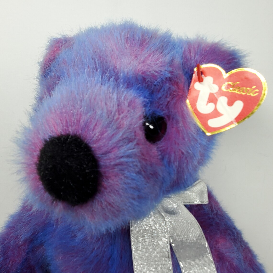 Vintage 1999 TY Classic Beanie Baby Buddy Purplebeary Silver Bow Teddy ...