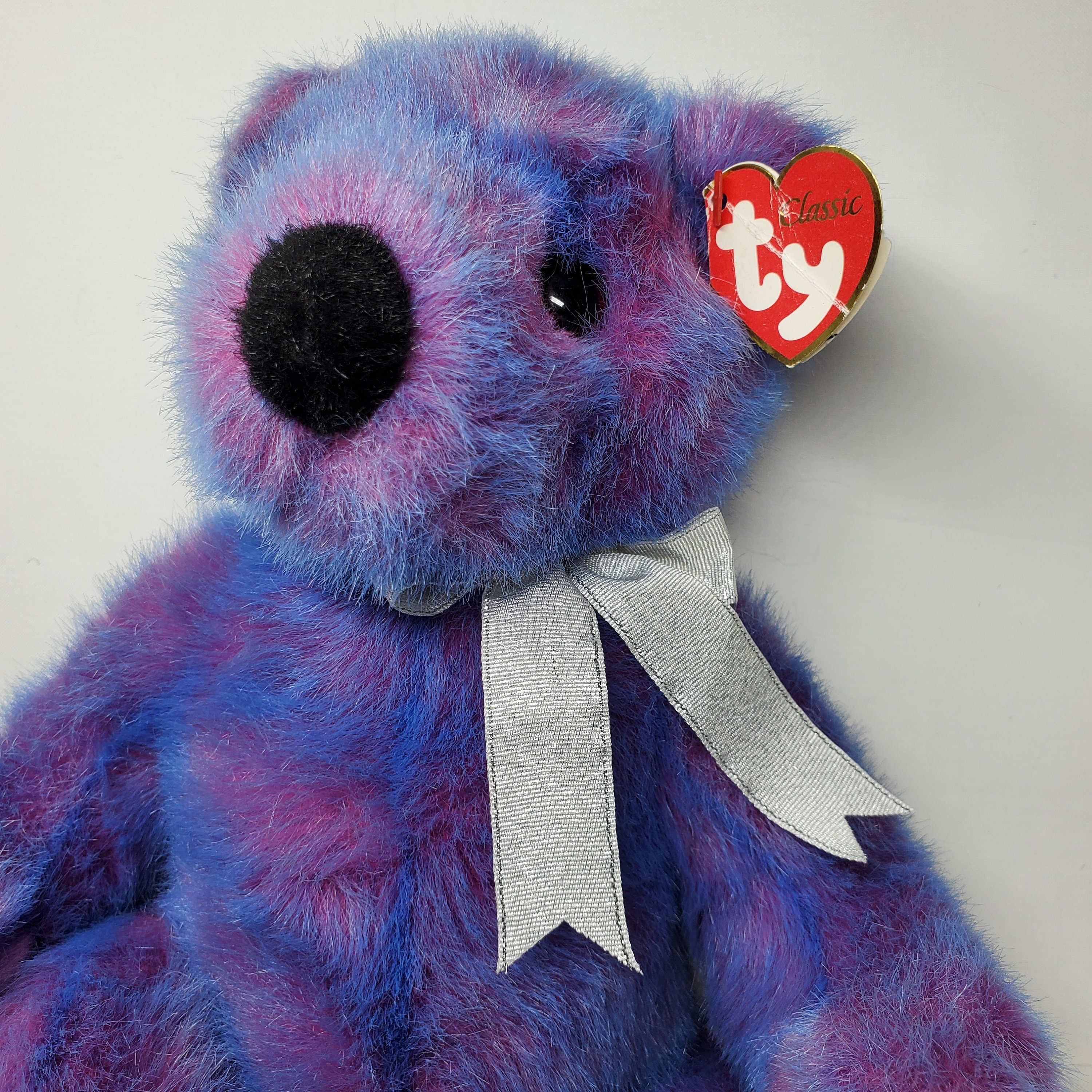 Vintage 1999 TY Classic Beanie Baby Buddy Purplebeary Silver Bow Teddy ...