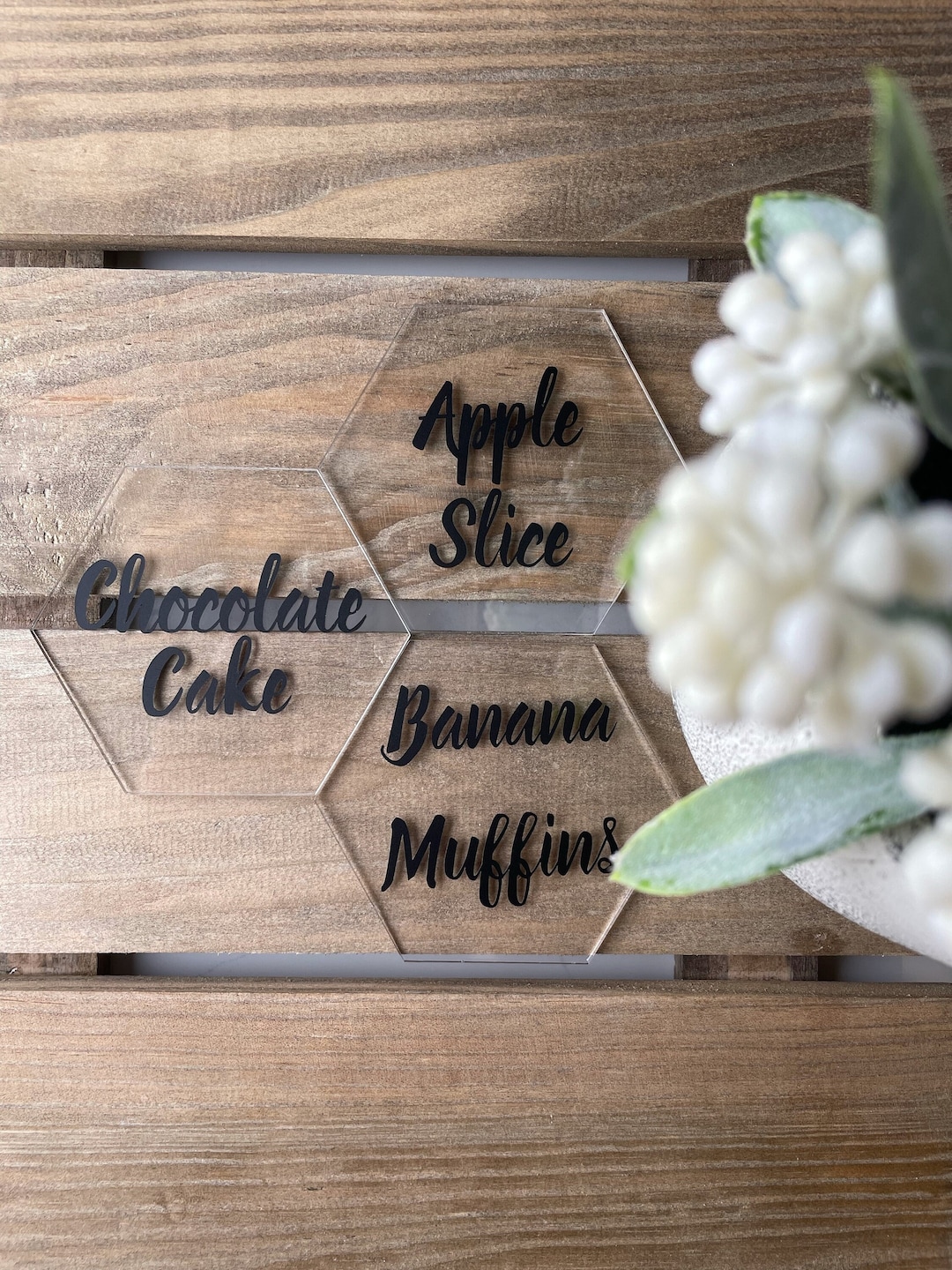 Hexagonal Menu Labels Menu Signs Personalised Hexagon Acrylic Place ...