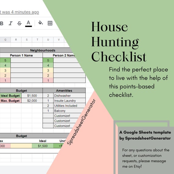 House Hunting Checklist Spreadsheet | Etsy