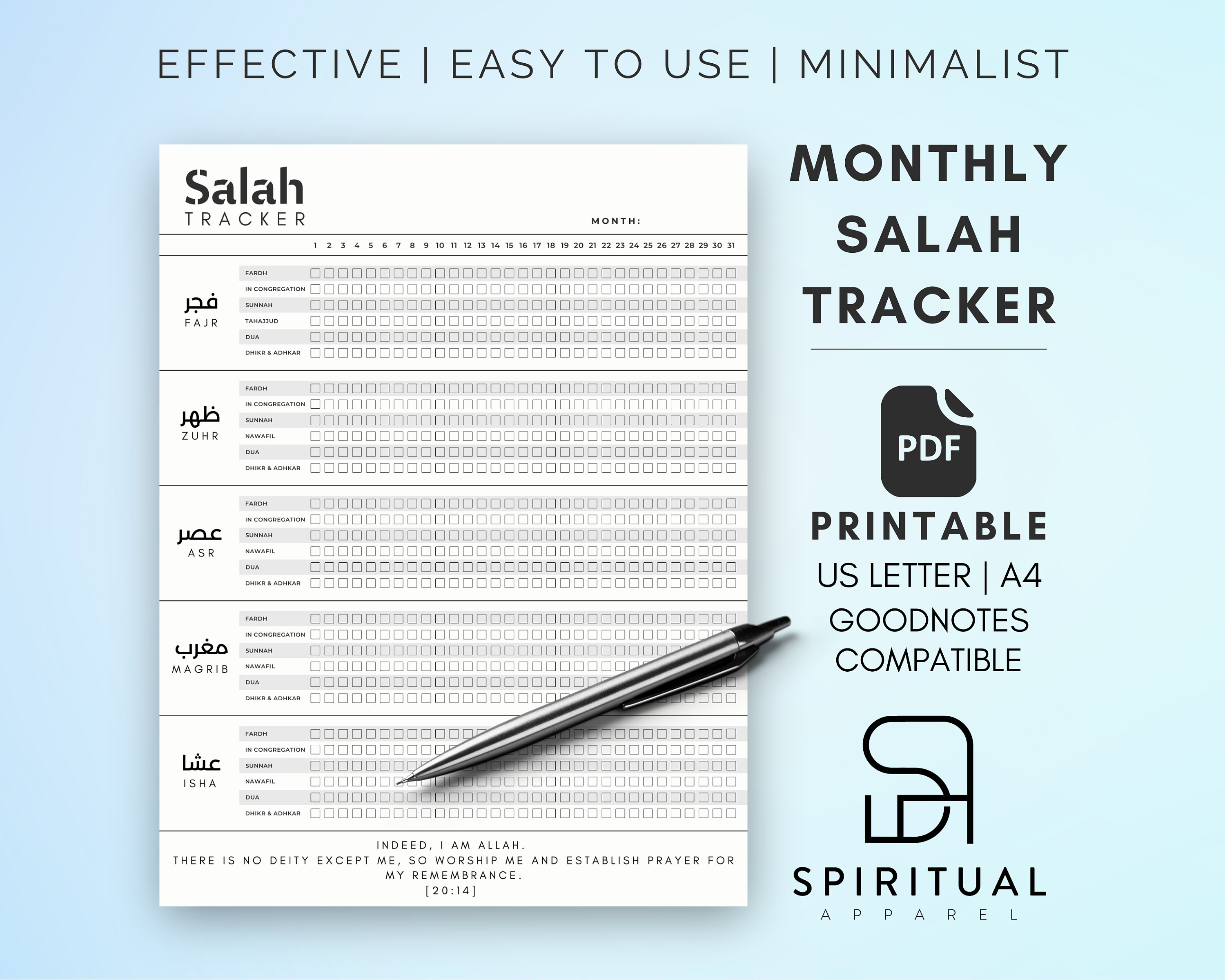 Muslim Prayer Chart, Salah Tracker, Muslim Prayer Tracker, Monthly ...