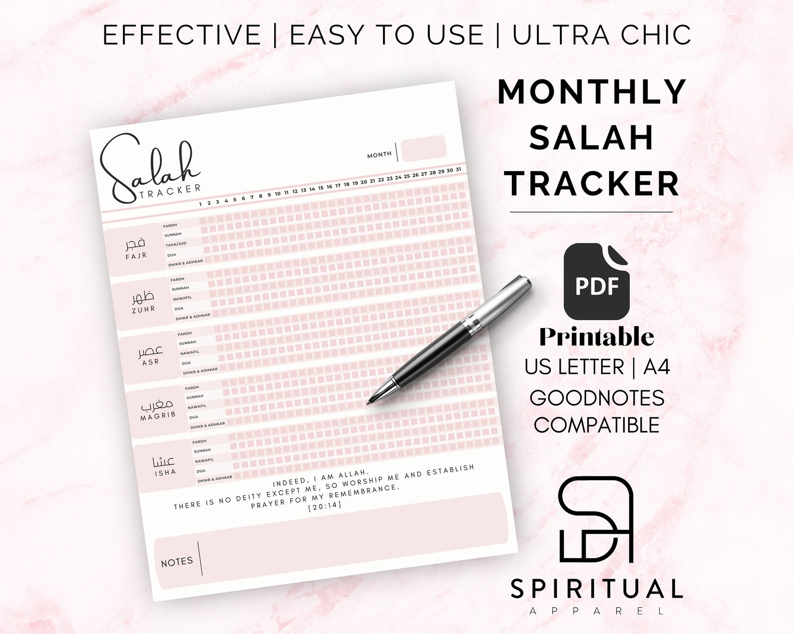 Salah Tracker, Muslim Prayer Chart, Muslim Prayer Tracker, Monthly ...