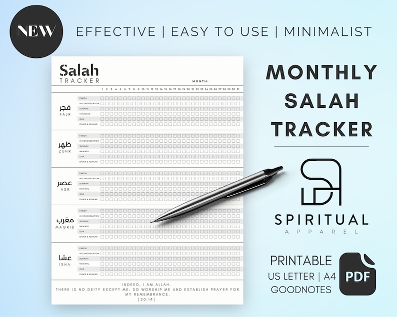 Muslim Prayer Chart Salah Tracker Muslim Prayer Tracker | Etsy