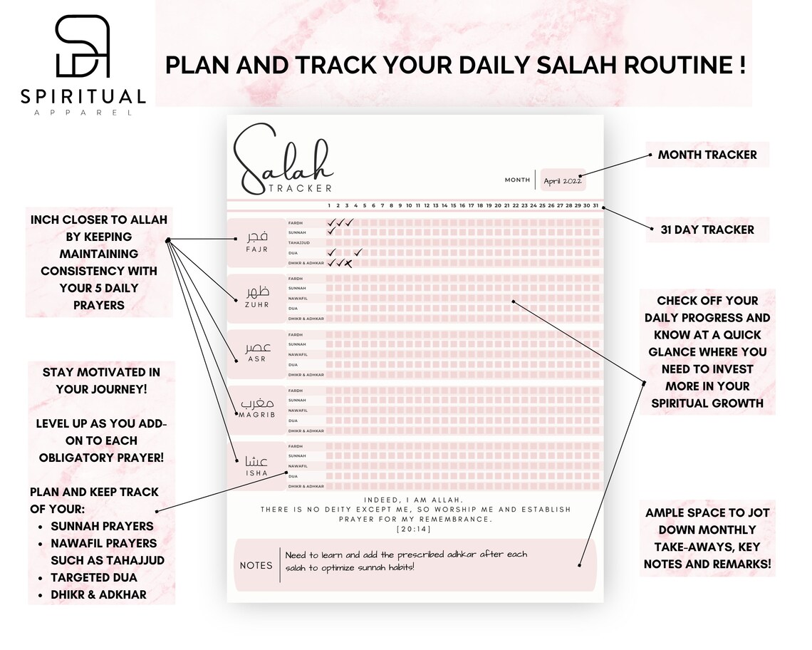 Salah Tracker, Muslim Prayer Chart, Muslim Prayer Tracker, Monthly ...
