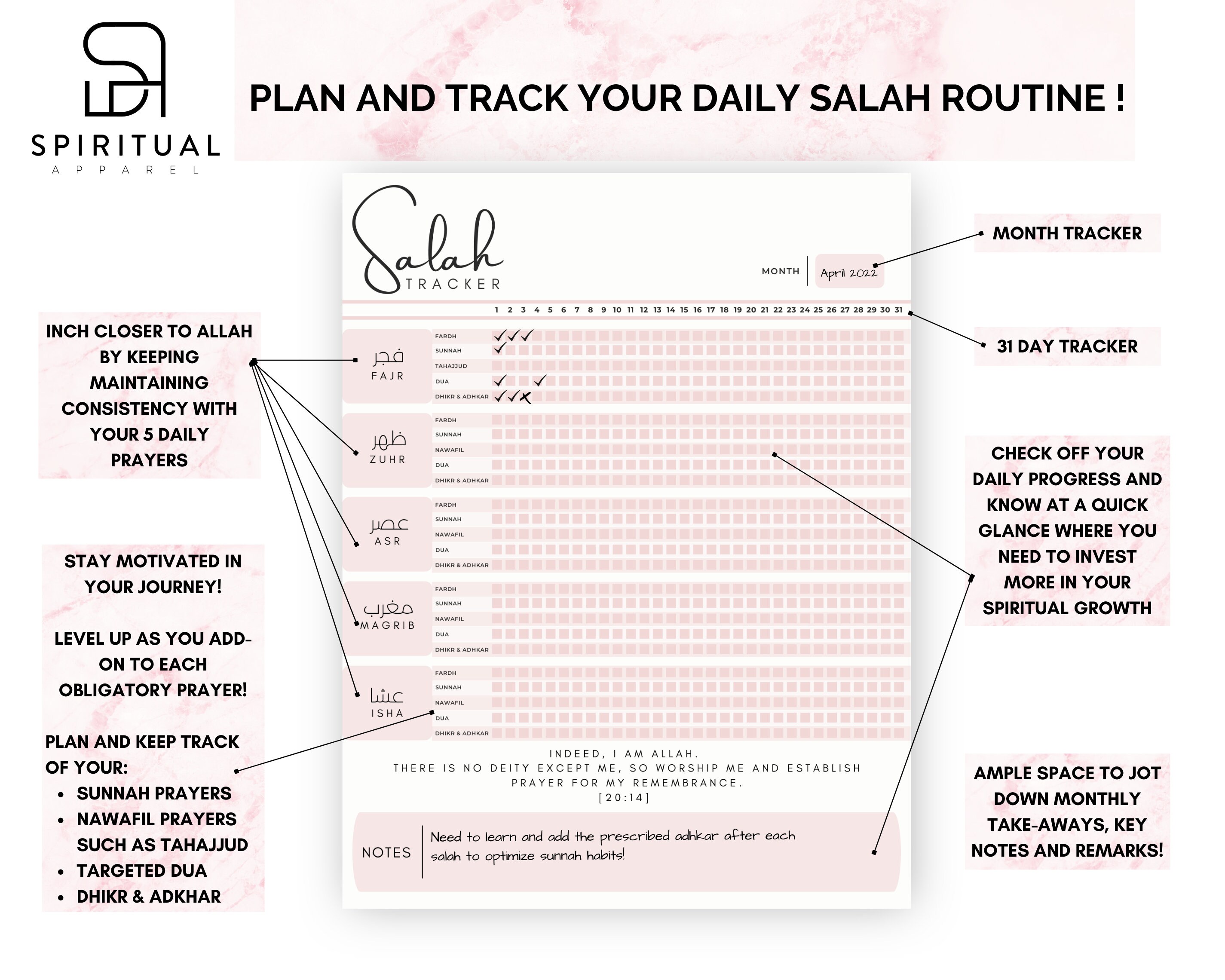 Salah Tracker, Muslim Prayer Chart, Muslim Prayer Tracker, Monthly ...