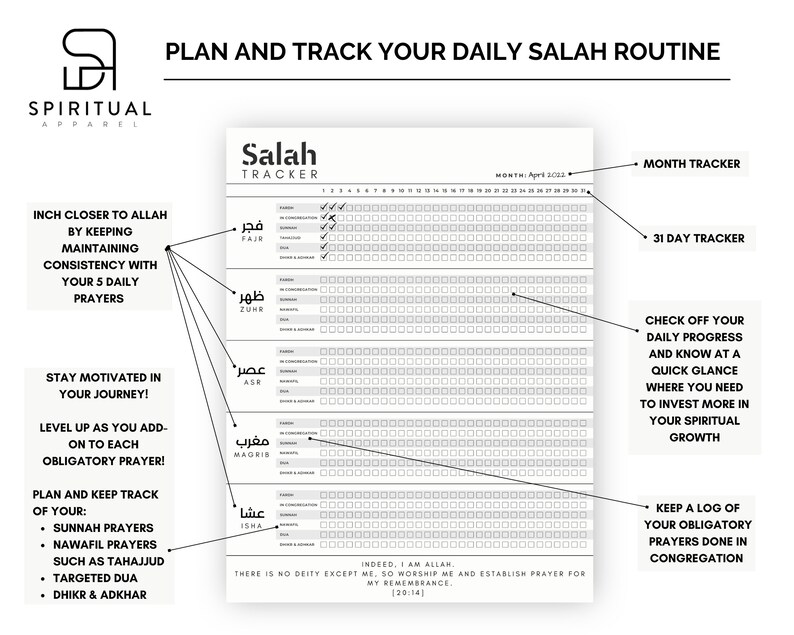 Muslim Prayer Chart, Salah Tracker, Muslim Prayer Tracker, Monthly ...