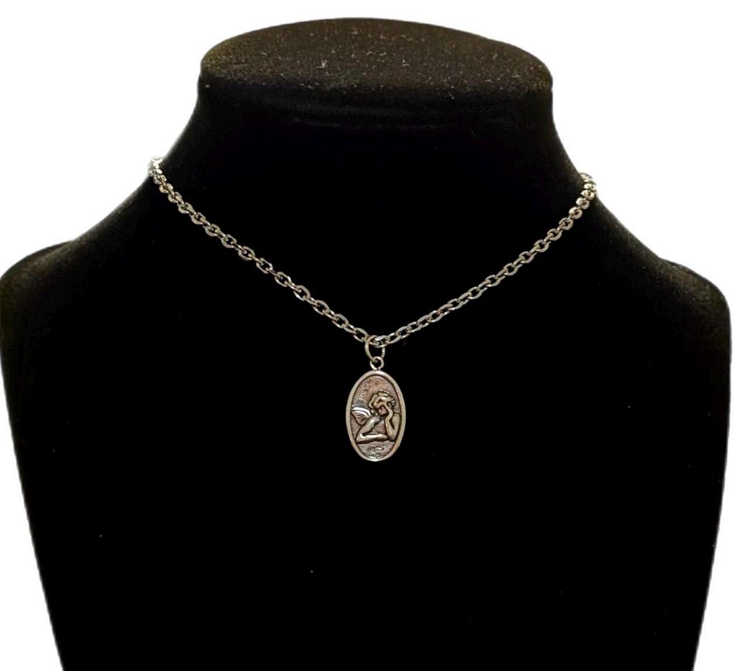 Victorian Dark and Aged Necklace | Waiting Cherub Baby Angel |twisted ...