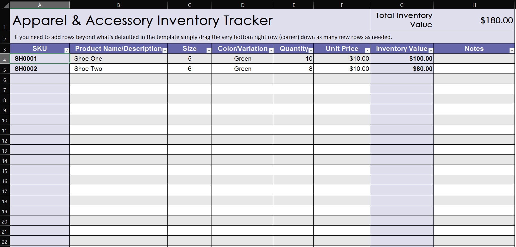 Apparel Inventory Tracker Excel Spreadsheet (digital Download) - Etsy