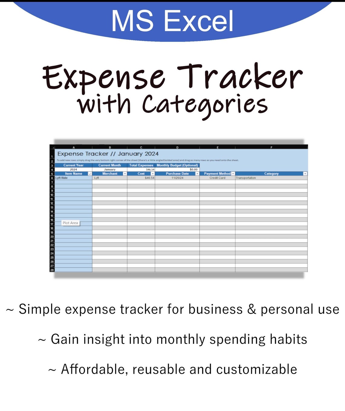 Expense Tracker Excel Template With Categories (digital Download) - Etsy