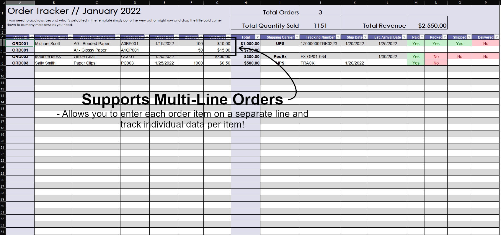 Simple Order Tracker, Order Spreadsheet, MS Excel, Order Management ...