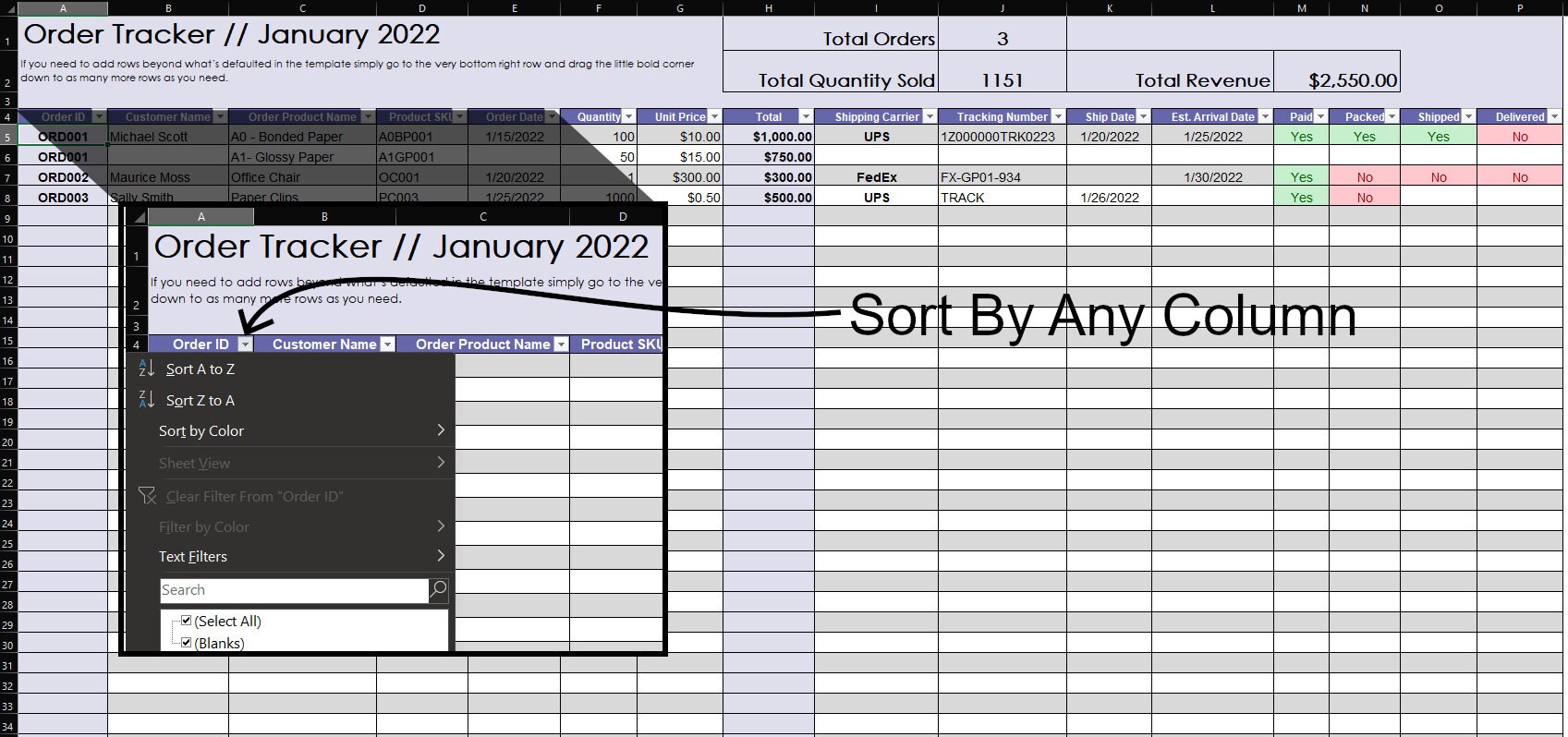 Simple Order Tracker, Order Spreadsheet, MS Excel, Order Management ...