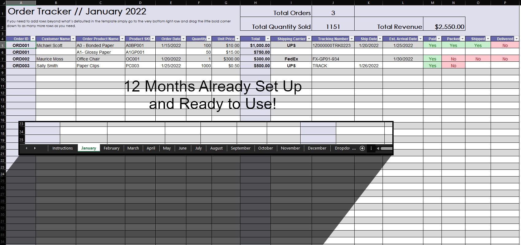 Simple Order Tracker, Order Spreadsheet, MS Excel, Order Management ...