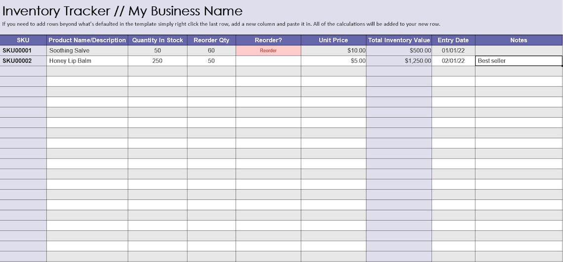 Simple Inventory Tracker, Inventory Spreadsheet, MS Excel, Inventory ...