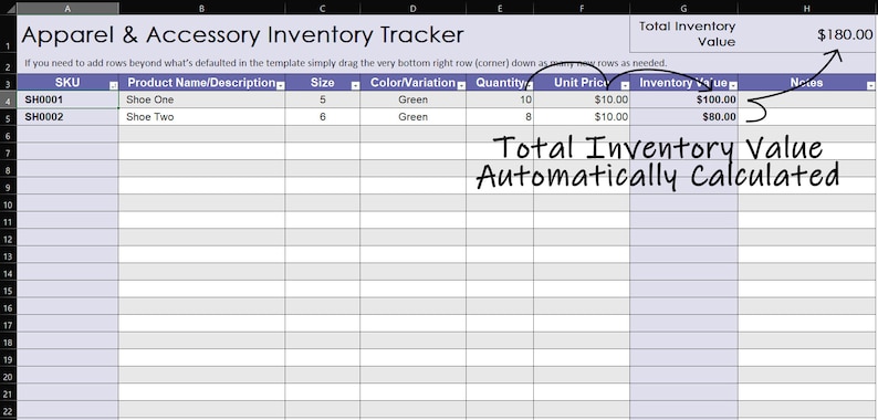 Apparel Inventory Tracker Excel Spreadsheet (digital Download) - Etsy