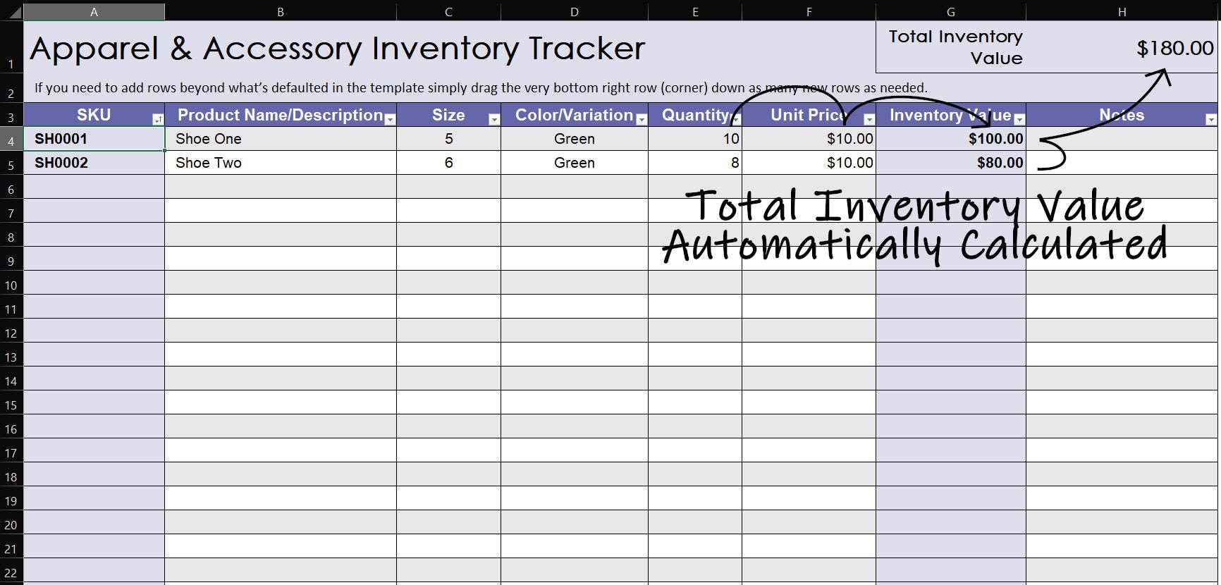 Apparel Inventory Tracker Excel Spreadsheet (digital Download) - Etsy