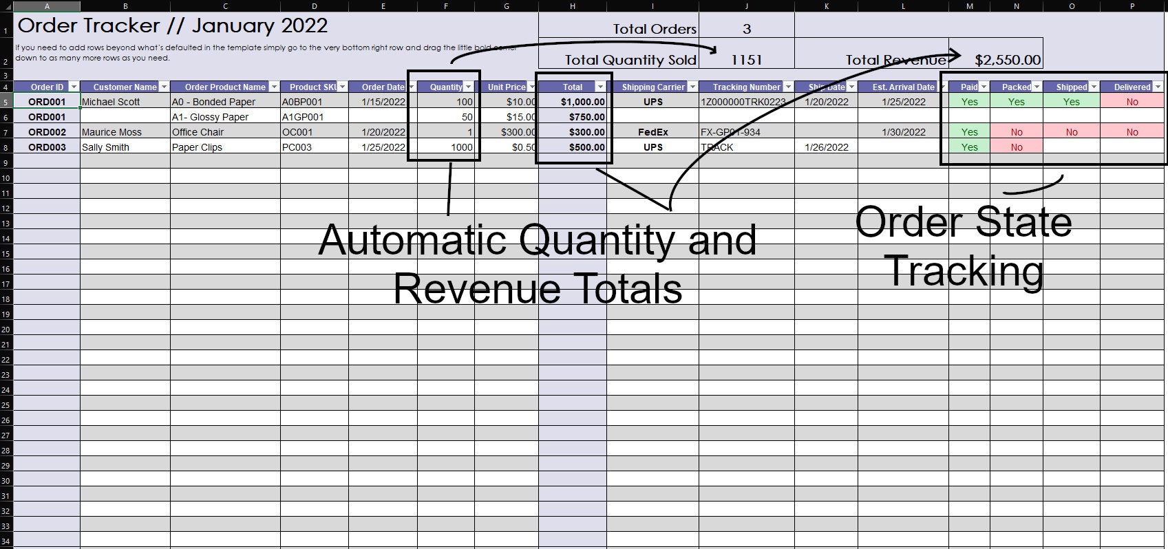 Simple Order Tracker, Order Spreadsheet, MS Excel, Order Management ...