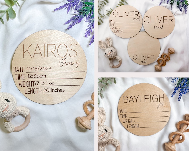 Engraved Baby Arrival Announcement Sign, Custom Baby Name With Engraved ...