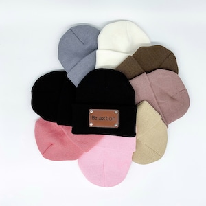 Personalized Baby Hat With Name, Custom Infant Beanie, Leather Patch ...