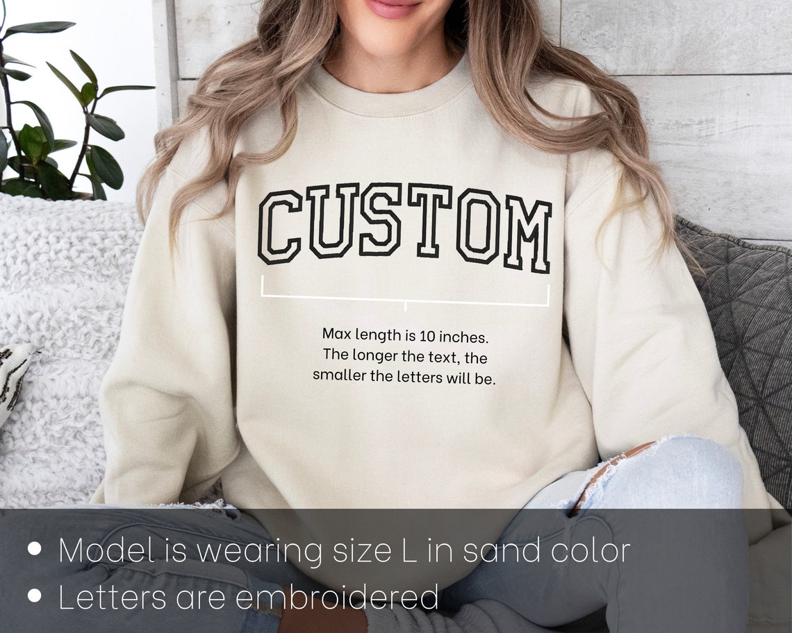 Custom Embroidered Sweatshirt, Custom Embroidered Sweater With Text ...
