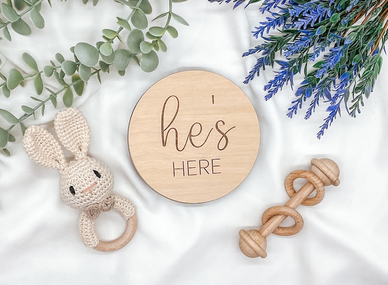 Surprise Gender Reveal Announcement Sign, She's Here He's Here Gender ...