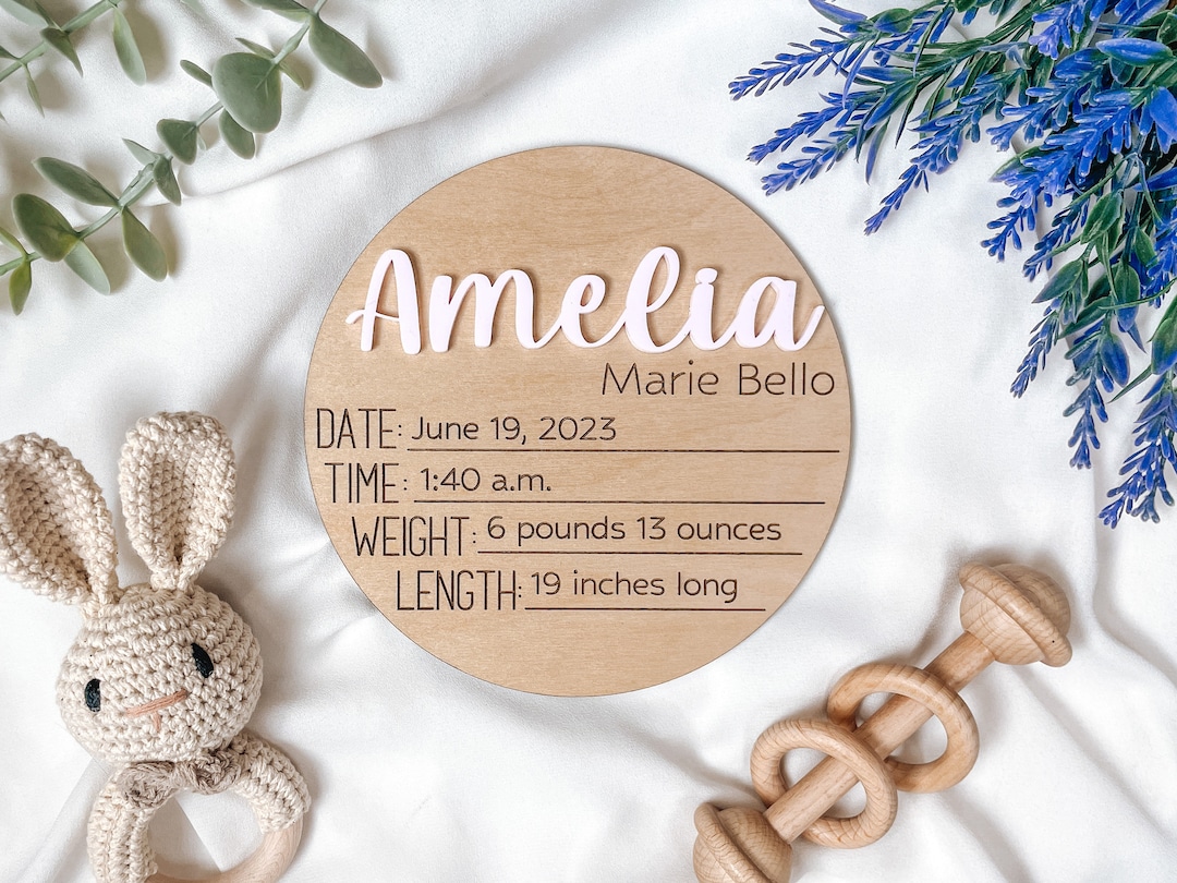 Engraved Baby Arrival Announcement Sign, Custom Baby Name With Engraved ...