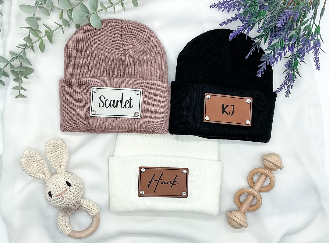 Personalized Baby Beanie, Custom Newborn Beanie With Name, Leather ...