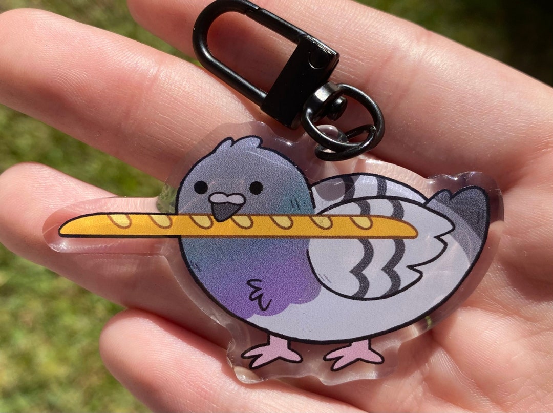 Pigeon Keychain Bread Furry Animal Bird Acrylic Charm Epoxy Meme - Etsy