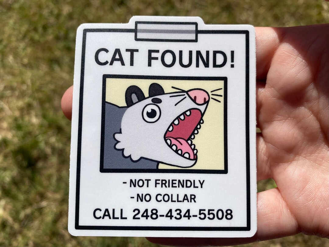 Cat Found! 3" Opossum Sticker - Furry Animal- Durable & Waterproof ...
