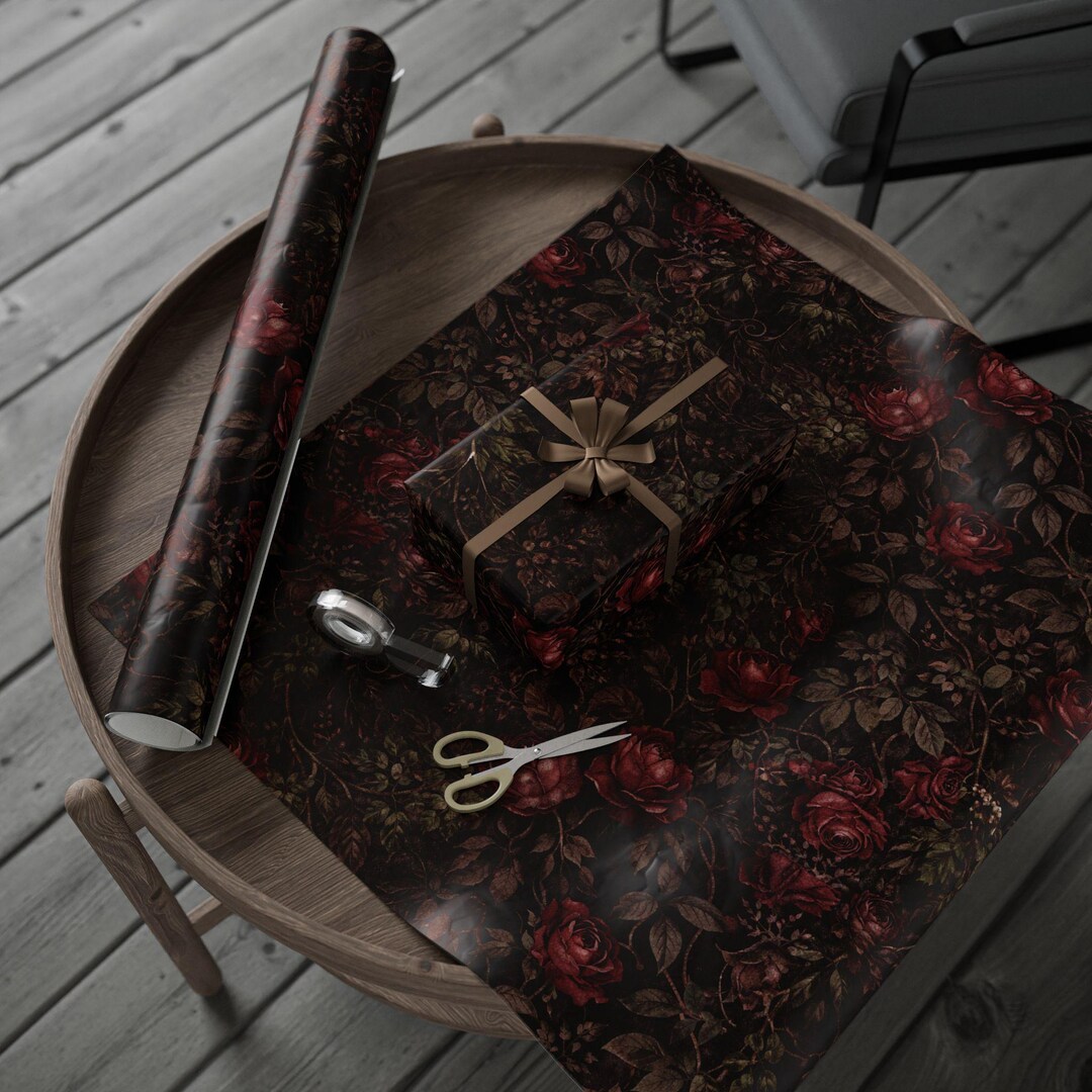 Dark Red Roses Wrapping Paper | Floral Gift Wrap, Moody Botanical ...