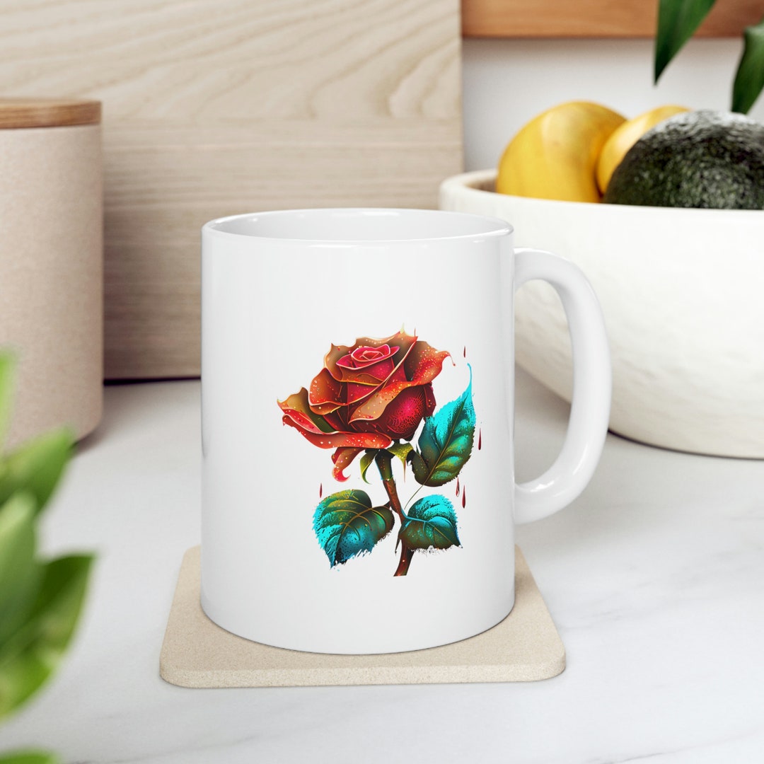 Rose Drip Coffee Mug, Tea Ceramic Mug 11oz - Etsy