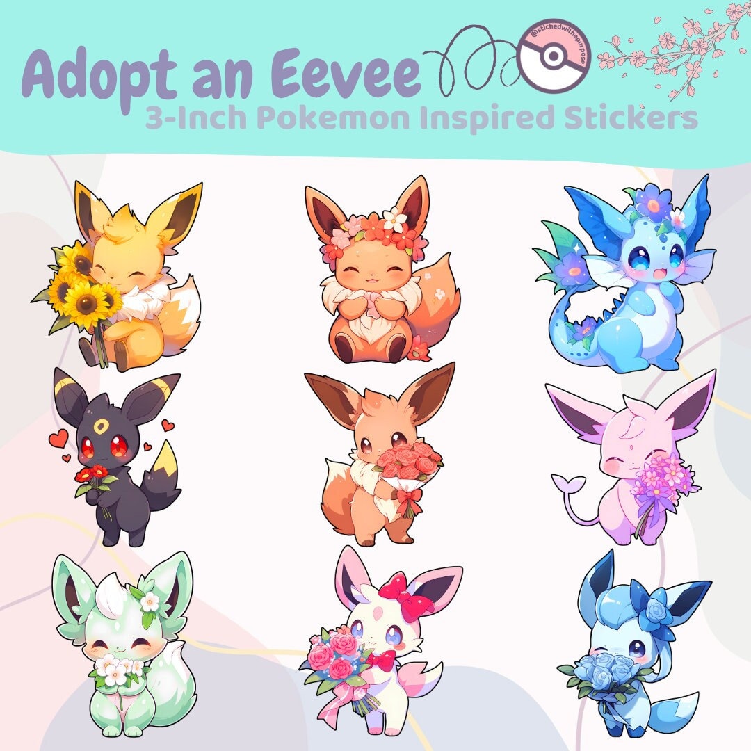 Pokemon Inspired Handmade Spring Sticker Eevee and Eeveelution Decal ...
