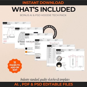 Fashion Tech Pack Template Kit Adobe Illustrator DIY Tech Pack Ai. PDF ...